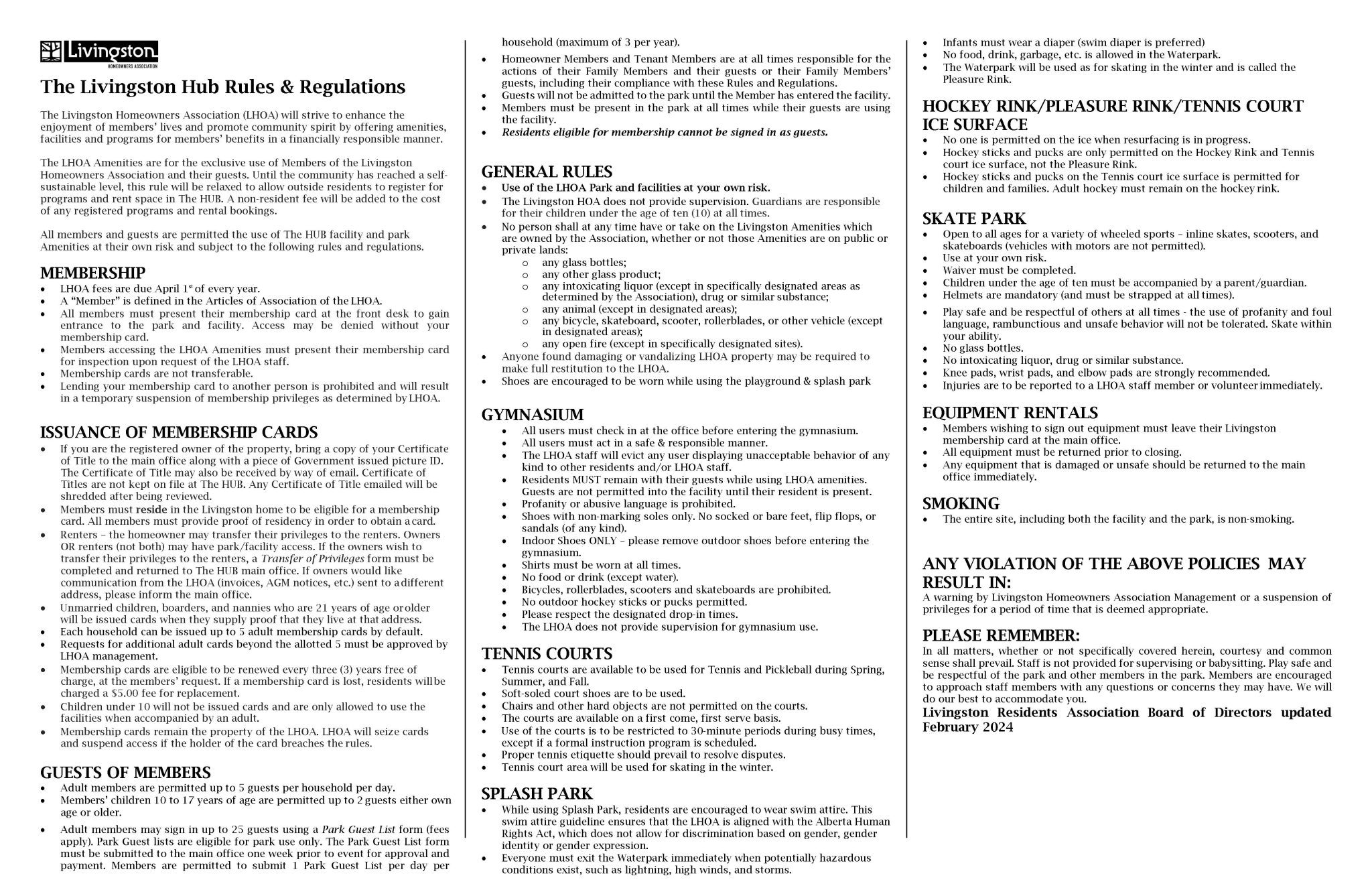 Hub Rules - Livingston Homeowners Association